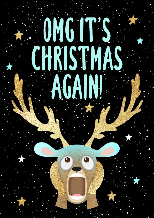 Grappige kerstkaart hert scream OMG icon | Kaartje2go