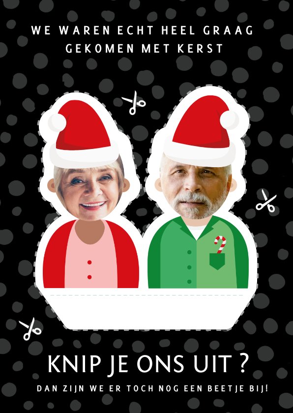 Grappige kerstkaart met foto uitknip visite | Kaartje2go
