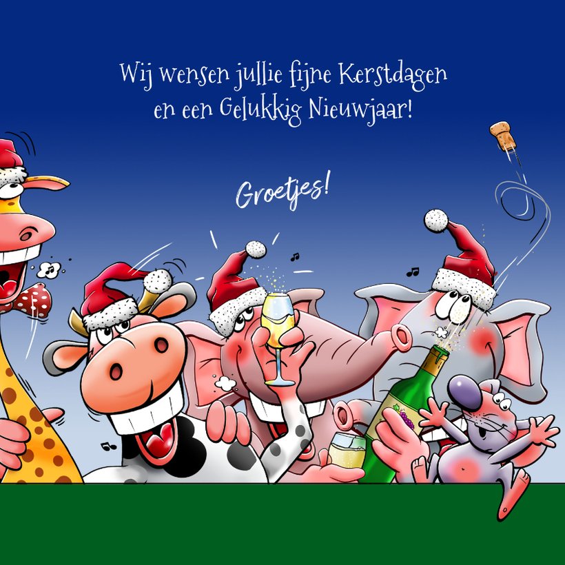 Grappige kerstkaart met proostende beesten | Kaartje2go