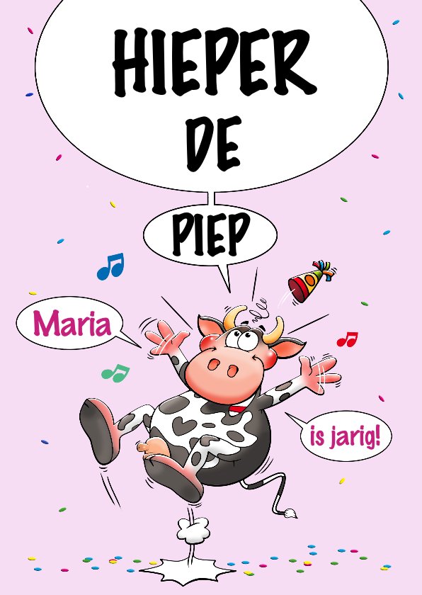 Grappige verjaardagskaart De koe roept hieper | Kaartje2go