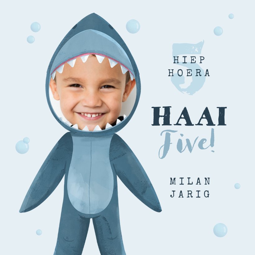 Grappige verjaardagskaart haai high five 5 jaar | Kaartje2go