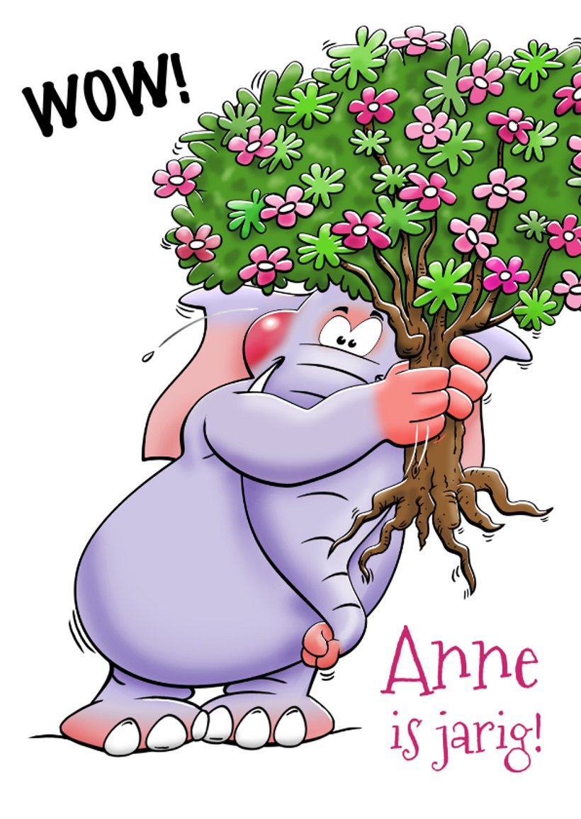 Grappige verjaardagskaart met olifant en bosje | Kaartje2go