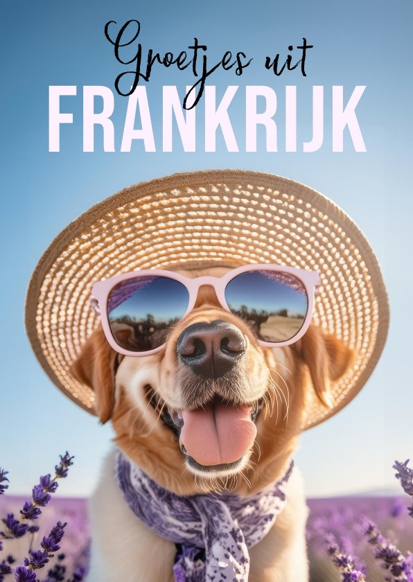 Grappige wenskaart'Groetjes uit Frankrijk' hond | Kaartje2go