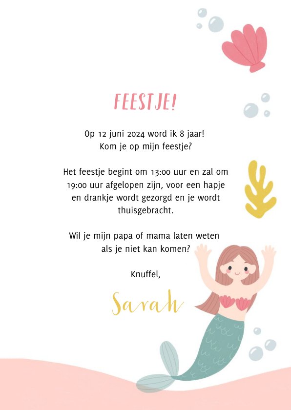Hip kinderfeestje uitnodiging zeemeermin | Kaartje2go