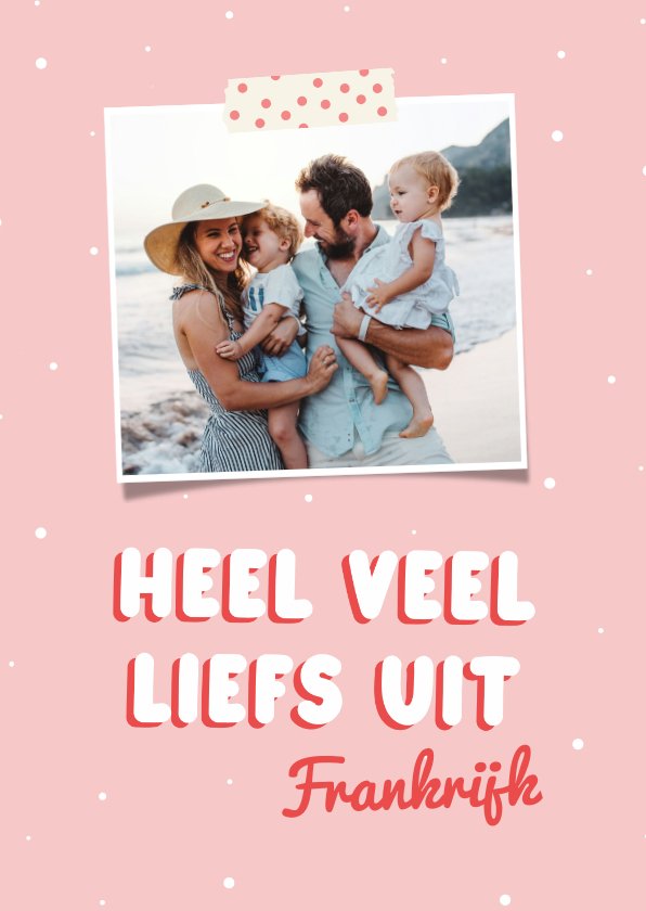 Hippe fotokaart roze met stipjes en foto liefs | Kaartje2go