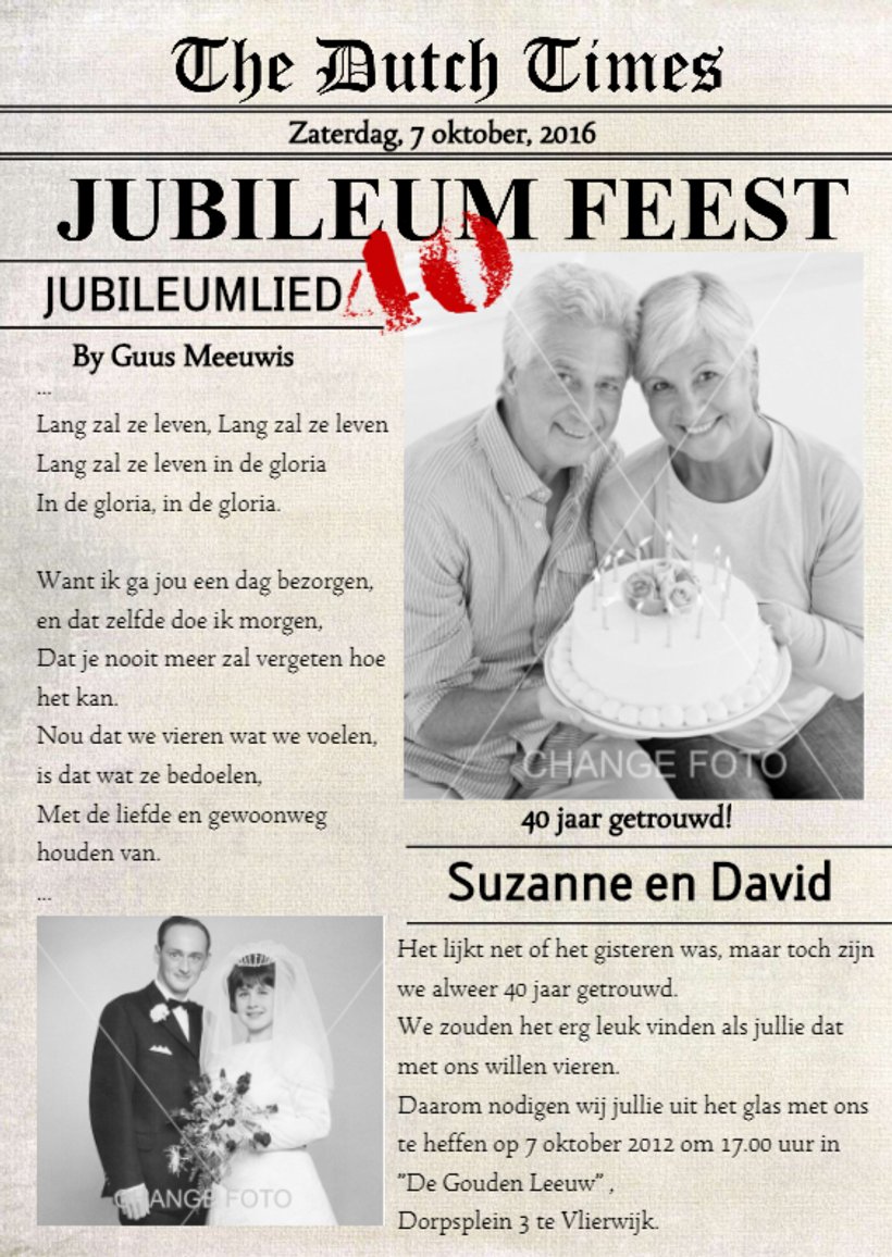 Huwelijksjubileum krant Foto xx Jaar | Kaartje2go