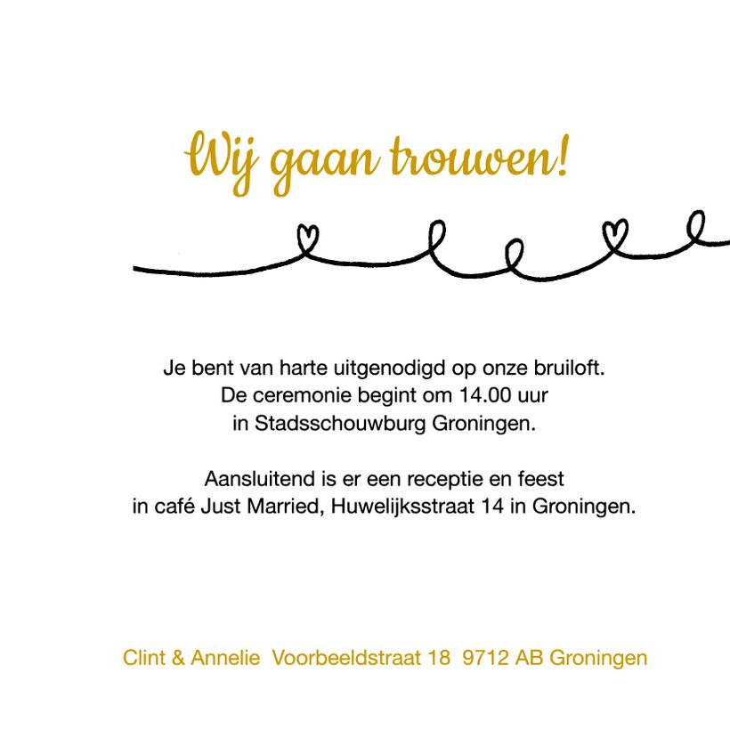 Ja wij gaan trouwen in goud - Trouwkaarten | Kaartje2go
