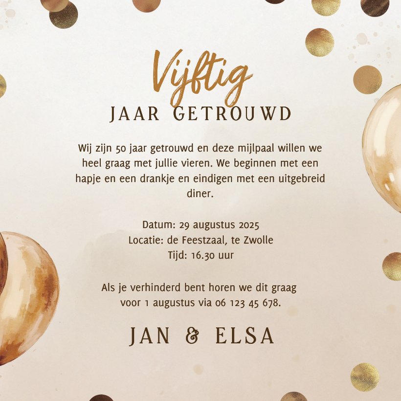 Jubileum 50 jaar getrouwd ballonnen confetti | Kaartje2go