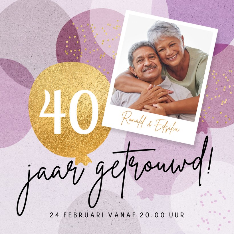 Jubileumfeest uitnodiging 40 jaar ballonnen en | Kaartje2go
