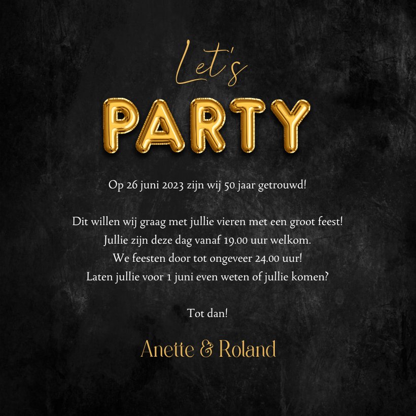 Jubileumkaart feest 50 jaar folieballonnen goud | Kaartje2go