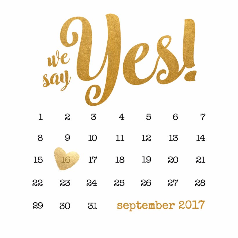 Kalender goud We say yes - Trouwkaarten | Kaartje2go
