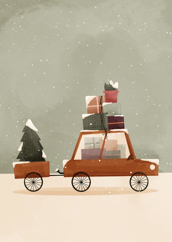 Kerst-verhuiskaartje met foto's en een auto met | Kaartje2go