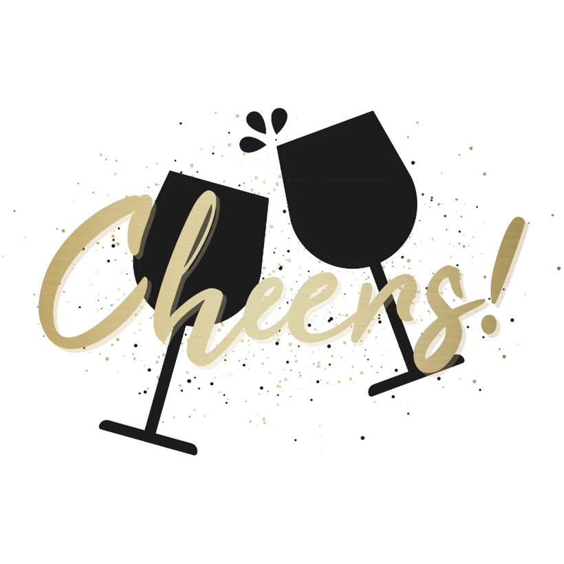 Kerstborrel proostende glazen met gouden cheers | Kaartje2go
