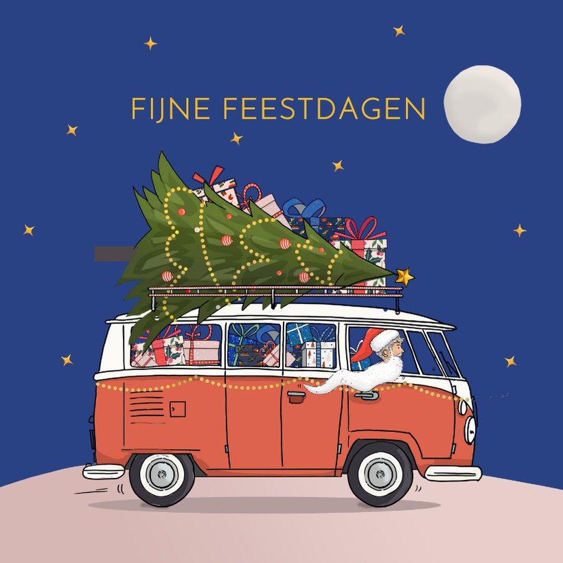 Kerstkaart busje met kerstman en boom | Kaartje2go