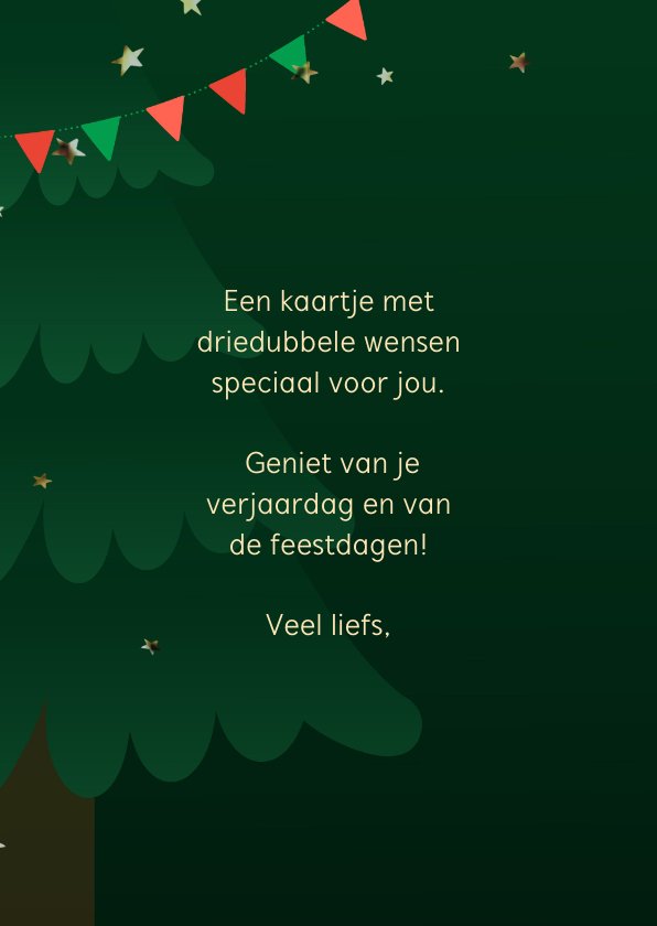 Kerstkaart dennenboom met kerstkado's en gouden | Kaartje2go