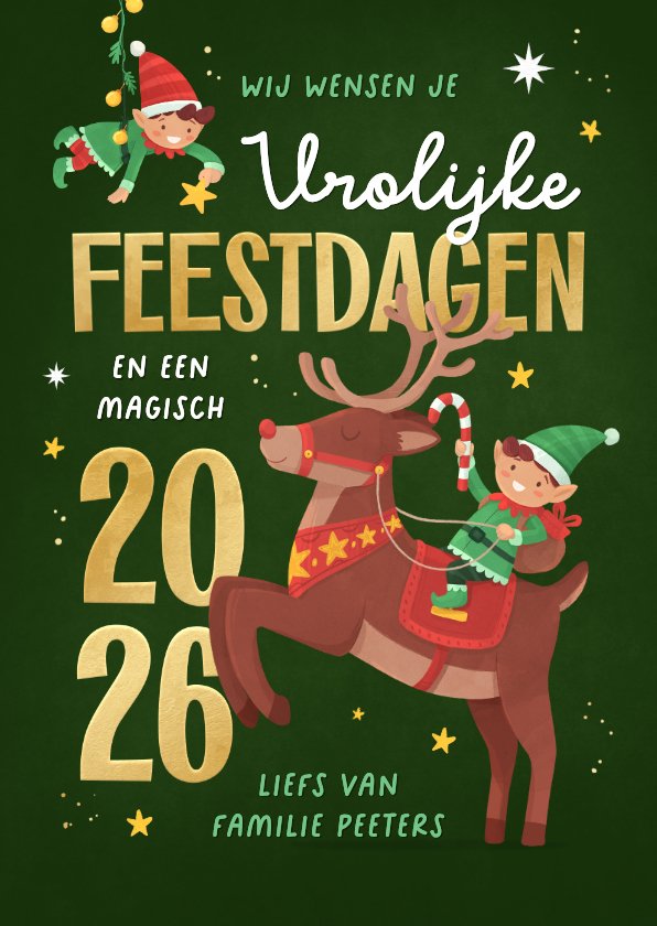 Kerstkaart elfjes rendier magische feestdagen | Kaartje2go
