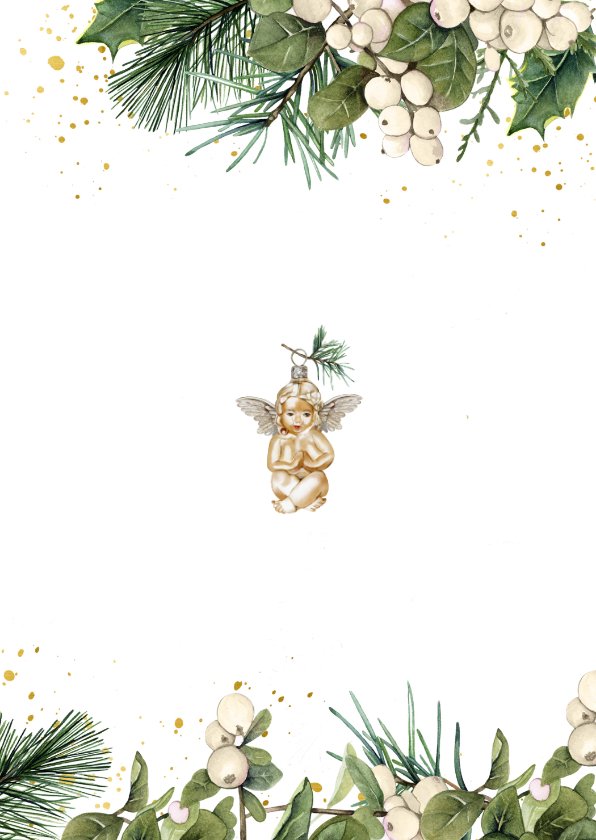 Kerstkaart engeltje ornament aan kersttak | Kaartje2go