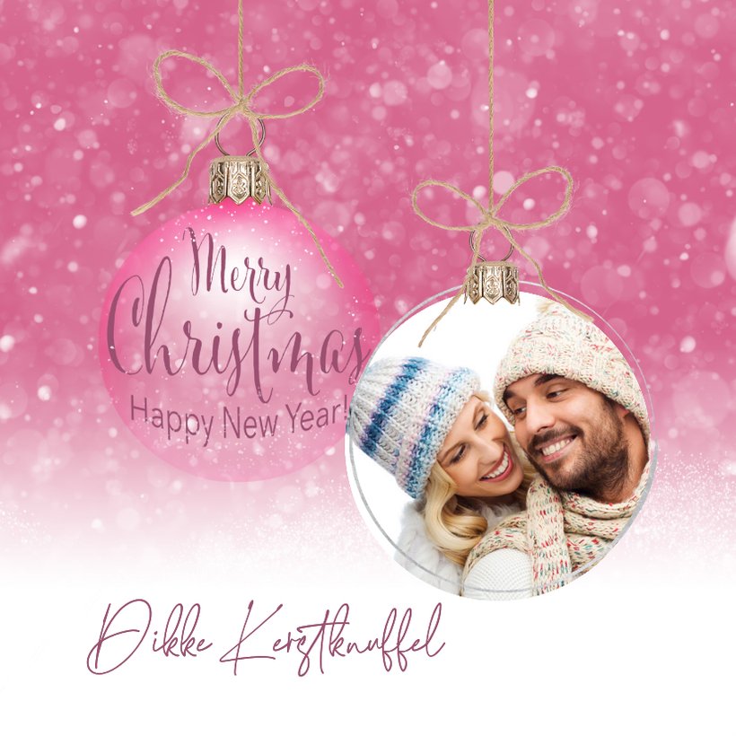 Kerstkaart foto kerstbal oud roze | Kaartje2go