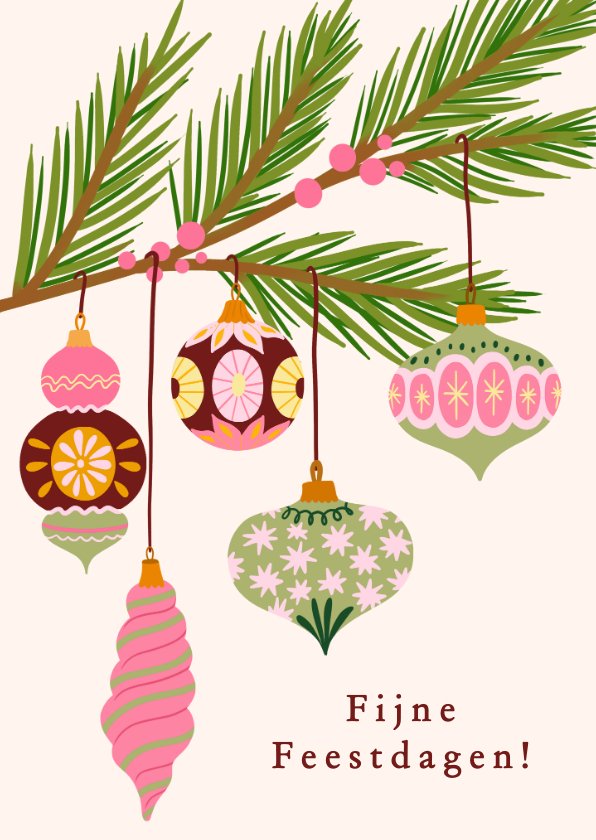 Kerstkaart gekleurde ornamenten - Kerstkaarten | Kaartje2go