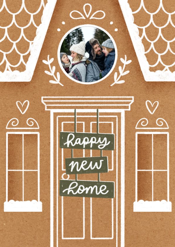 Kerstkaart happy new home gingerbread foto | Kaartje2go
