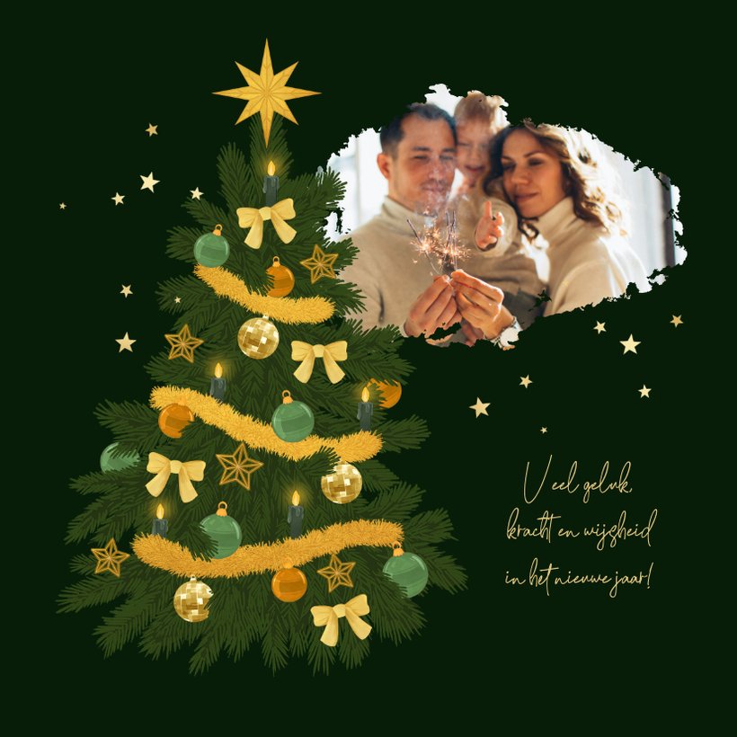 Kerstkaart illustratie kerstboom foto sterren | Kaartje2go