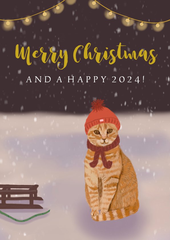 Kerstkaart kat met muts - Kerstkaarten | Kaartje2go