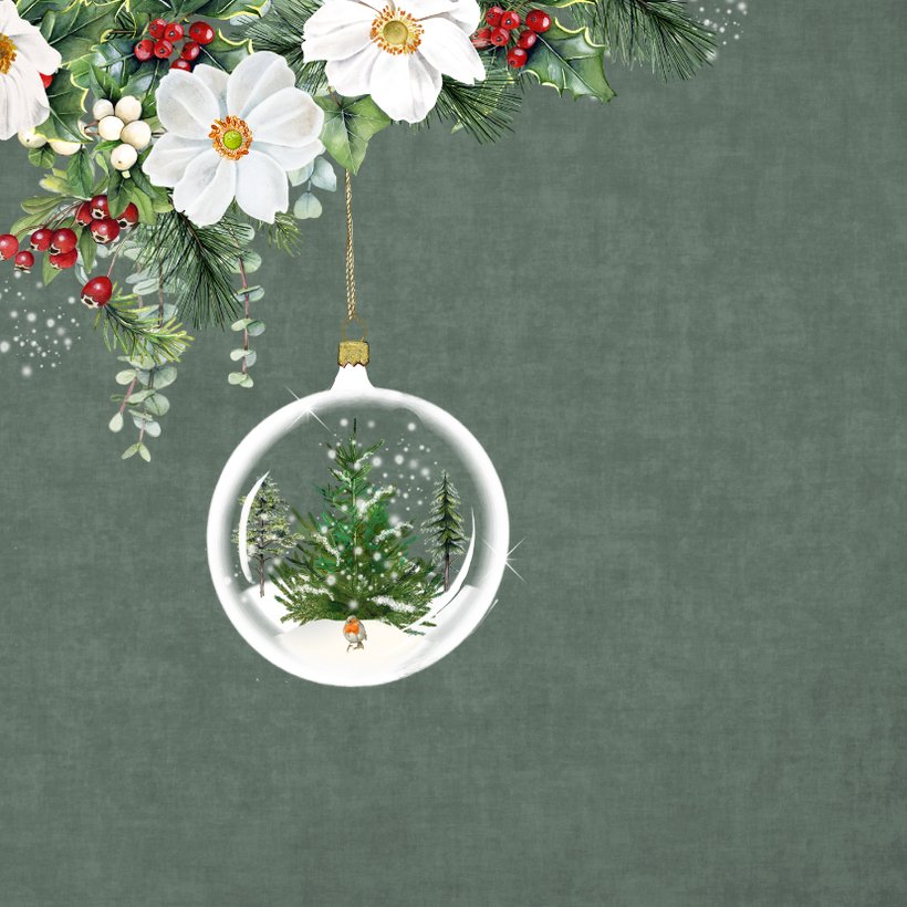 Kerstkaart kerstbloemen kerstbal op | Kaartje2go
