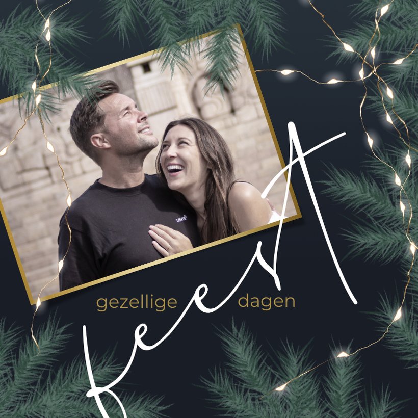 Kerstkaart met foto kersttakjes en lichtjes | Kaartje2go
