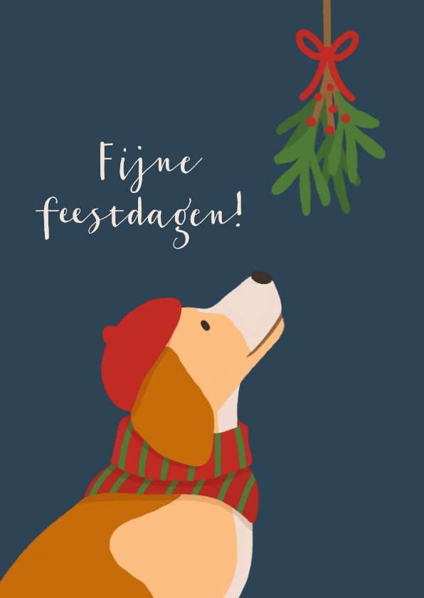 Kerstkaart met hond en maretak - Kerstkaarten | Kaartje2go