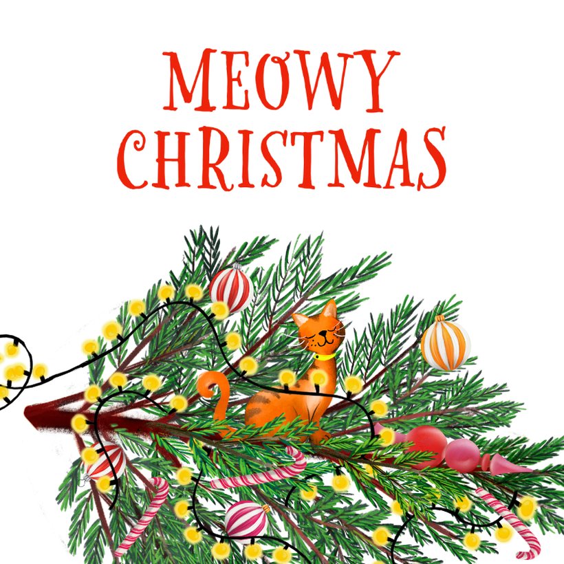 Kerstkaart met kat en kerstboom - Kerstkaarten | Kaartje2go