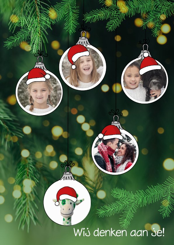 Kerstkaart met kerstboom en kerstballen met | Kaartje2go