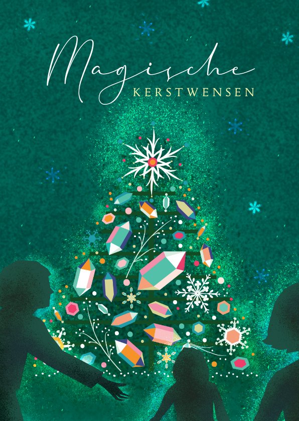 Kerstkaart met kerstboom met kristallen | Kaartje2go