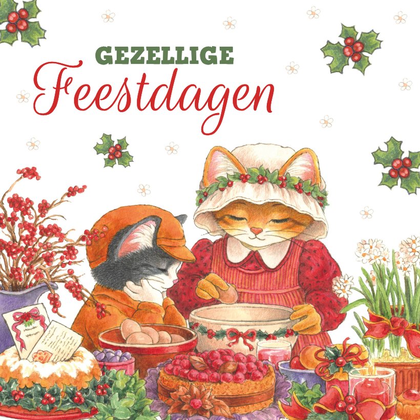 Kerstkaart met poes Molly in de keuken | Kaartje2go