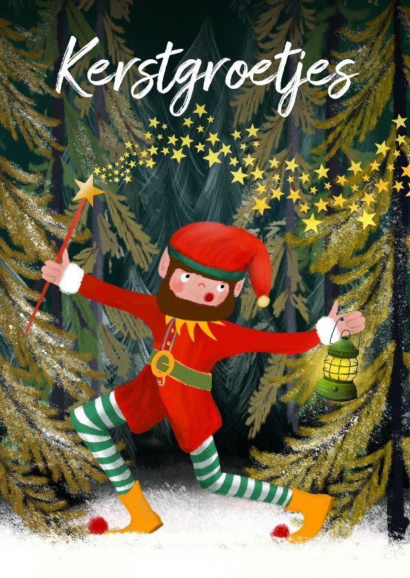 Kerstkaart met zingende elf - Kerstkaarten | Kaartje2go