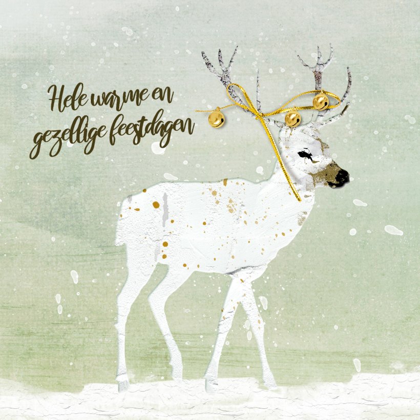 Kerstkaart mixed media hertjes sneeuw | Kaartje2go