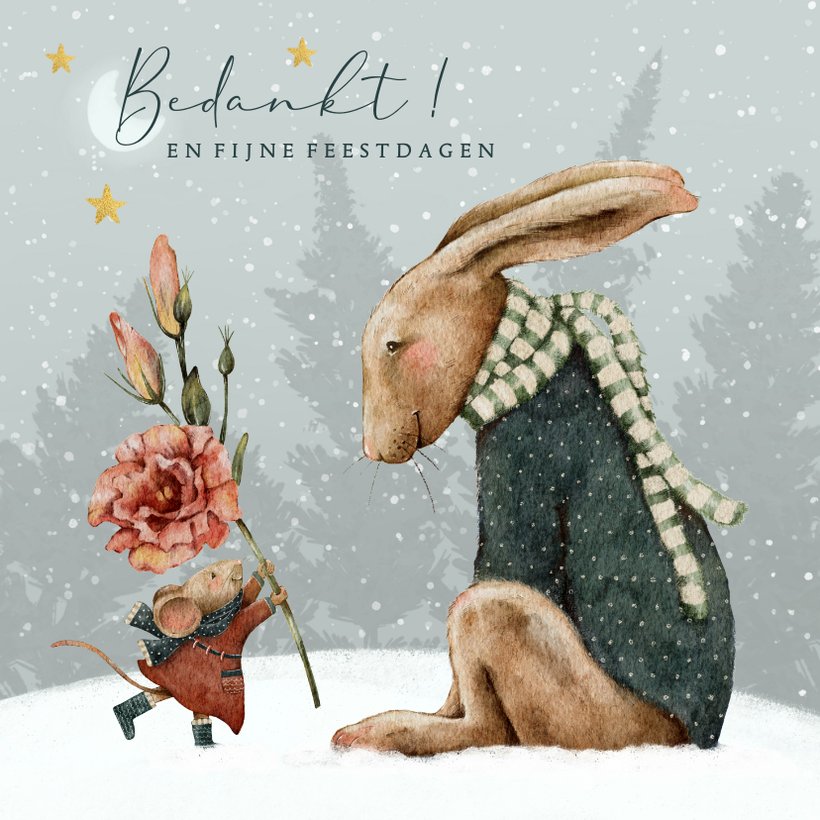 Kerstkaart om te bedanken met lieve illustratie | Kaartje2go