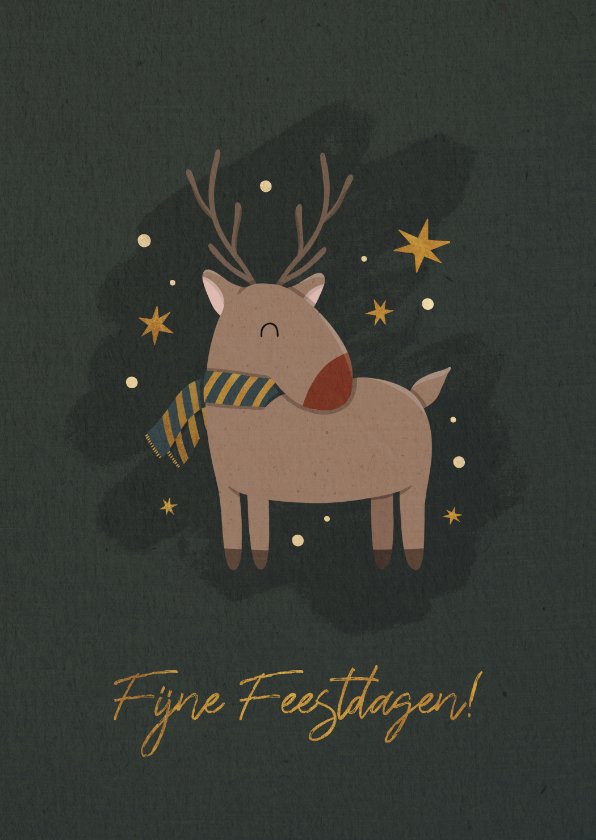 Kerstkaart rendier met sterren en fijne | Kaartje2go