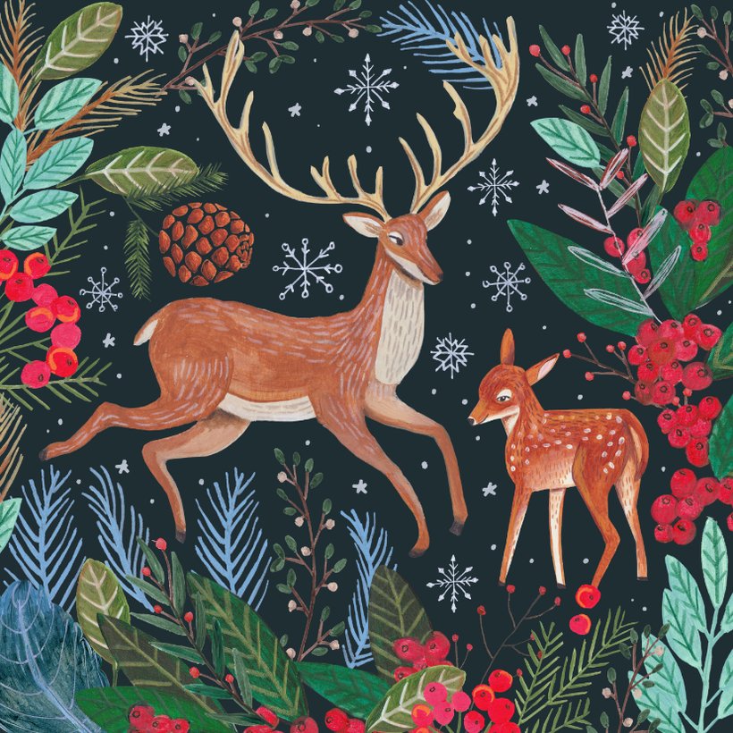 Kerstkaart Rendier tussen kersttakjes met | Kaartje2go