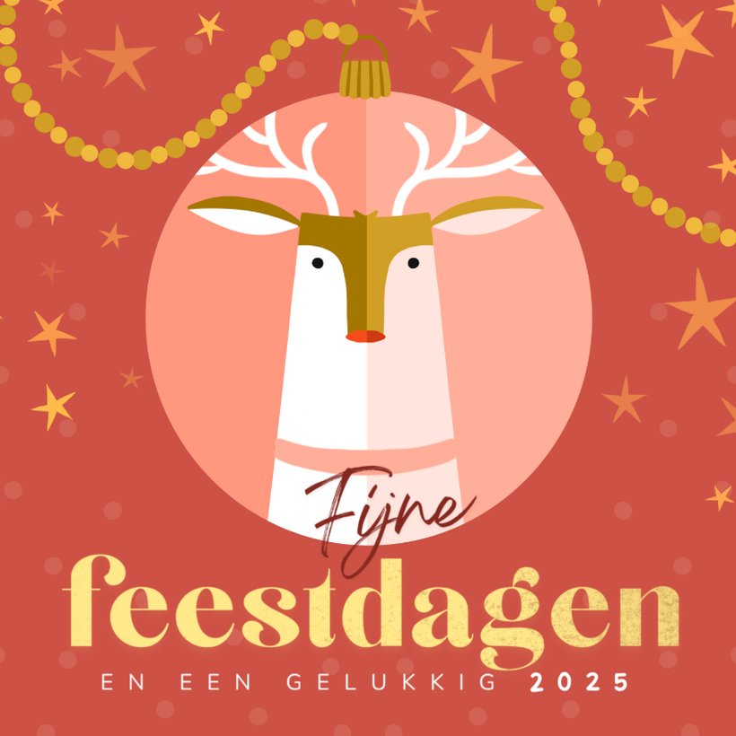 Kerstkaart roze kerstbal met hert | Kaartje2go