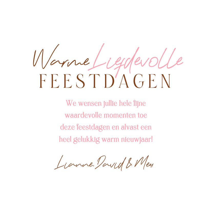 Kerstkaart roze wanten liefdevolle feestdagen | Kaartje2go