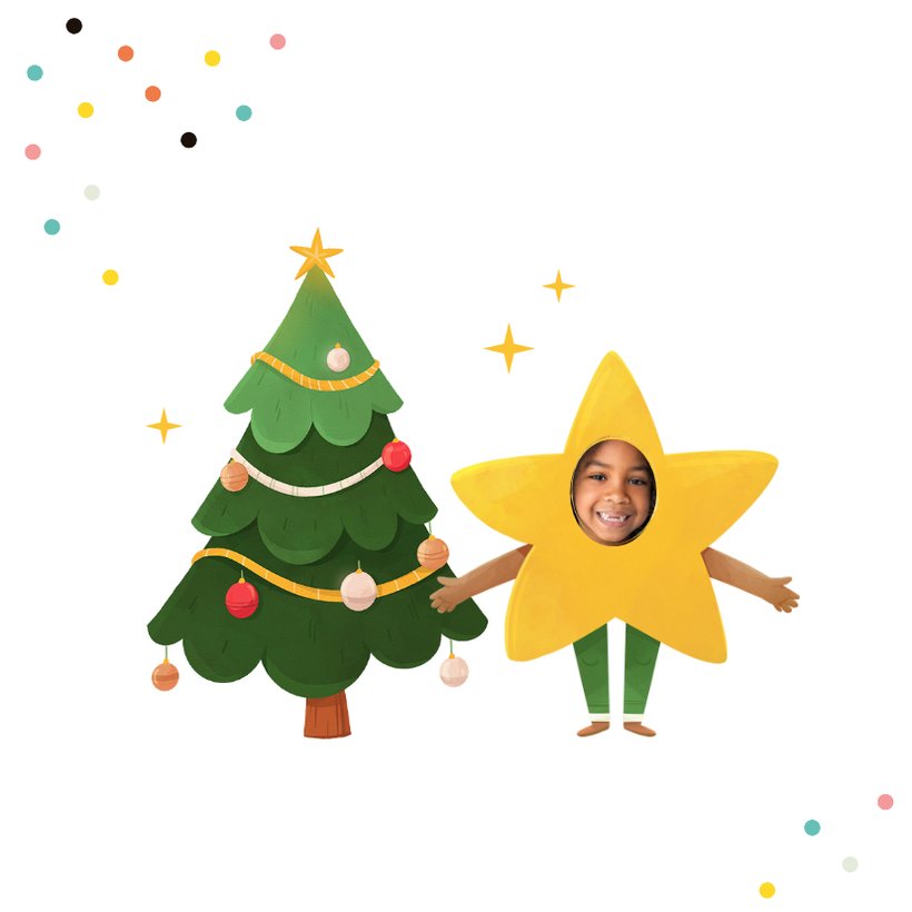 Kerstkaart ster foto kleurrijk grappig confetti | Kaartje2go