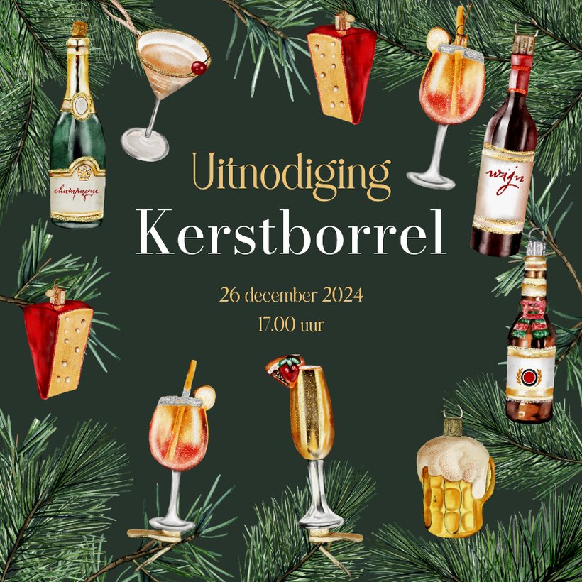 Kerstkaart uitnodiging kerstborrel ornamenten | Kaartje2go