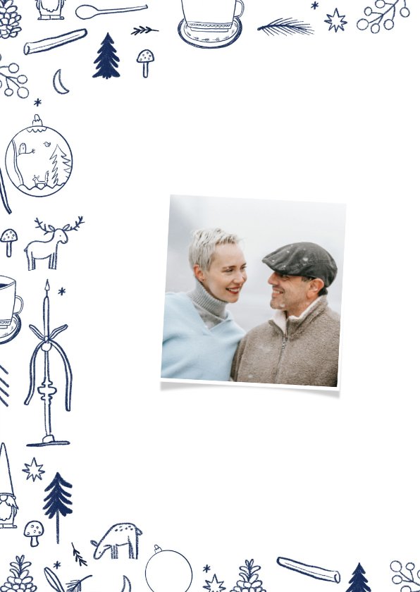 Kerstkaart vrolijke blauwe tekeningen fijne | Kaartje2go