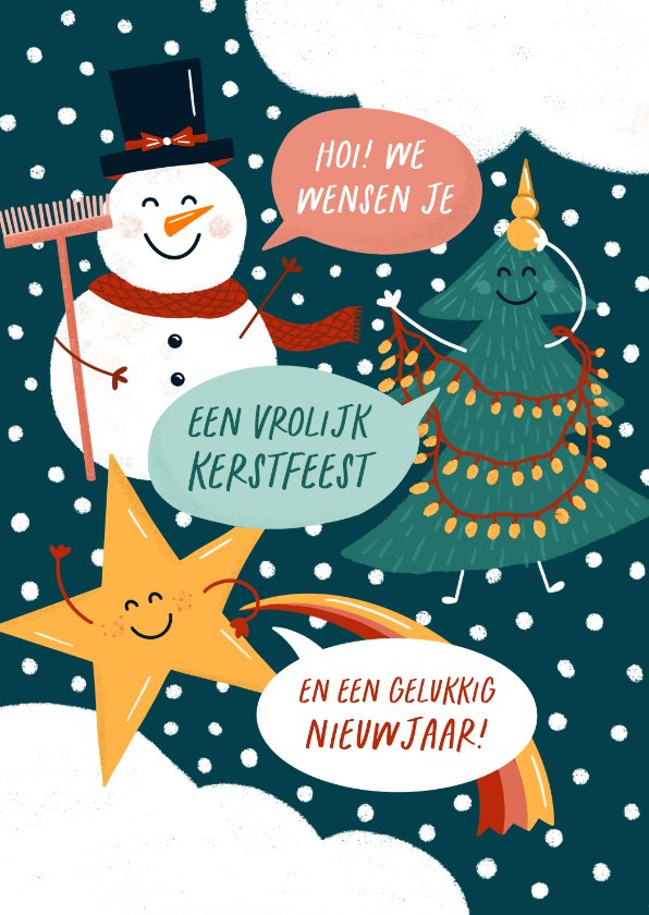 Kerstkaart vrolijke figuren - Kerstkaarten | Kaartje2go