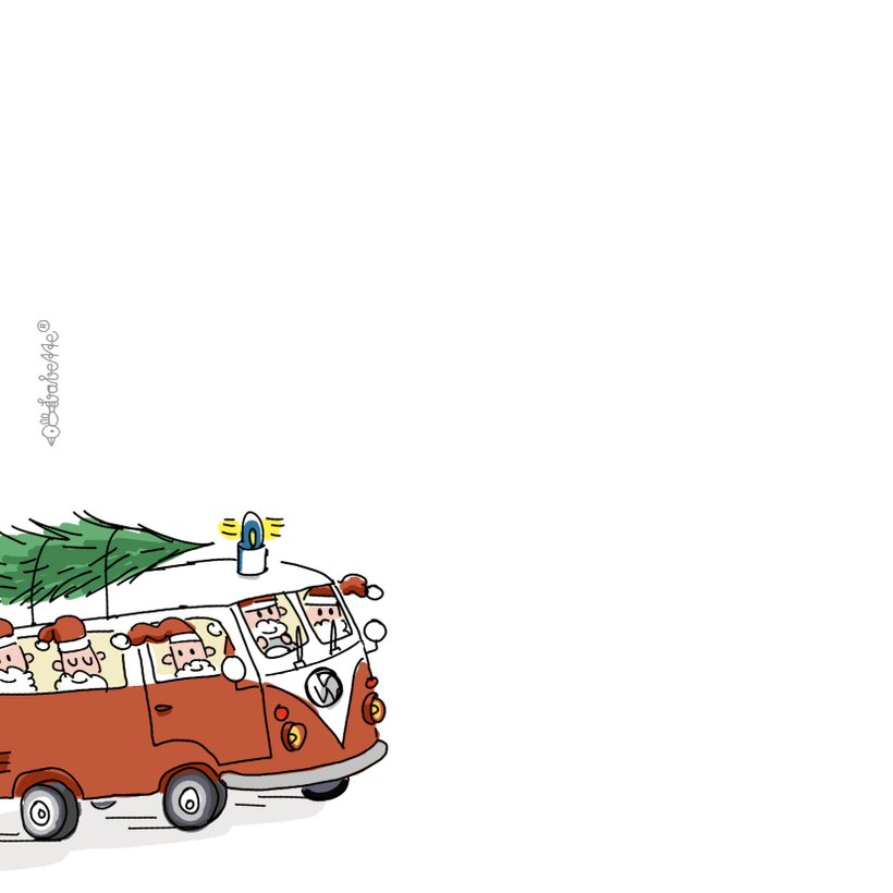 Kerstkaart vw busje met 5 kerstmannen en | Kaartje2go