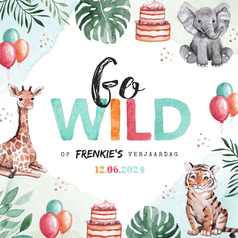 Kinderfeestje uitnodiging dieren jungle olifant | Kaartje2go