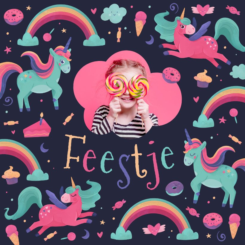 Kinderfeestje uitnodiging eenhoorn regenboog | Kaartje2go