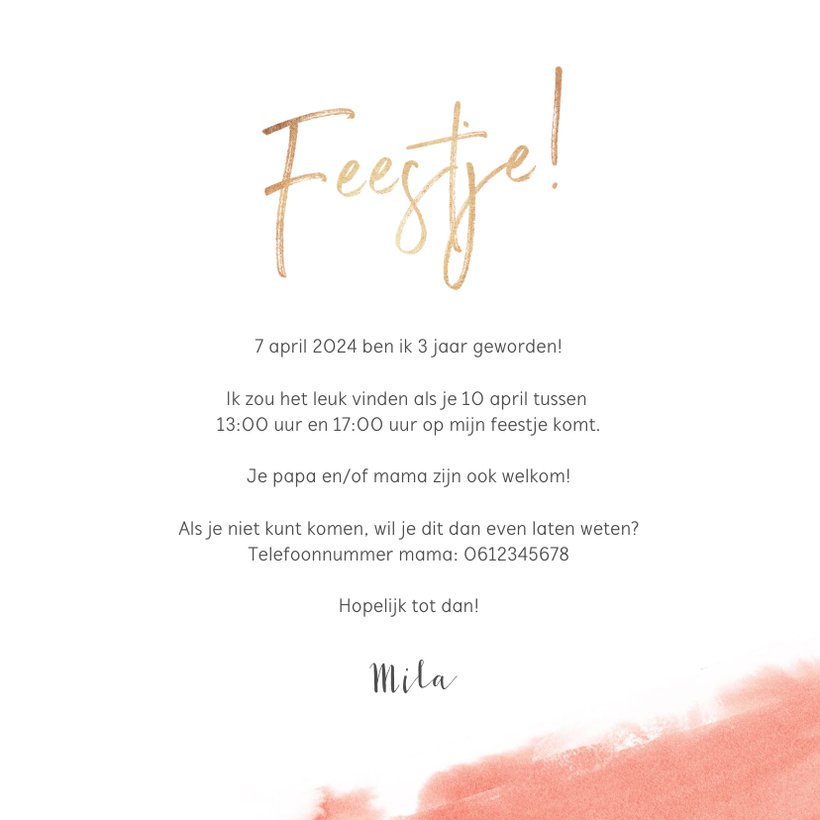 Kinderfeestje uitnodiging lief roze met hartjes | Kaartje2go