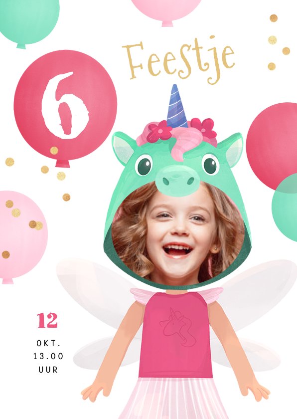 Kinderfeestje uitnodiging unicorn eenhoon | Kaartje2go