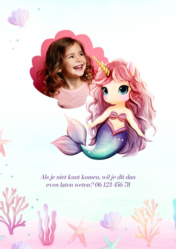 Kinderfeestje uitnodiging zeemeermin unicorn | Kaartje2go